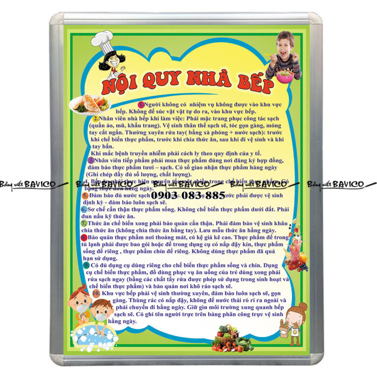 Bảng nội quy nhà bếp mầm non thiết kế theo yêu cầu - Bảng Viết Bavico